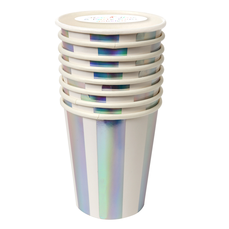 8 Holographic Silver Stripe Party Cups - Little Lulubel